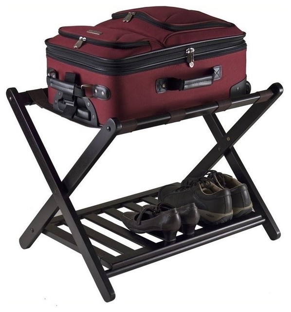 Pemberly Row Foldable Solid Wood Luggage Rack with Shelf in Dark ...