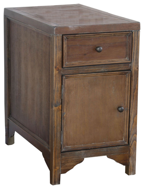 Transitional Side Table with 1 Drawer and 1 Door Cabinet, Oak ...