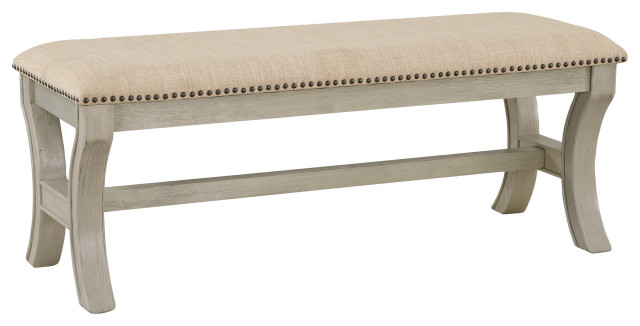 Monaco 48" Bench, Linen Fabric With White Wash Base - Farmhouse ...