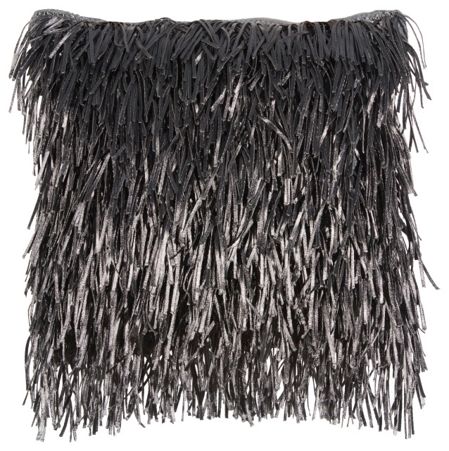 Nourison Home 20"x20" Shag Metallic Ribbon Shag Pewter Throw Pillows ...