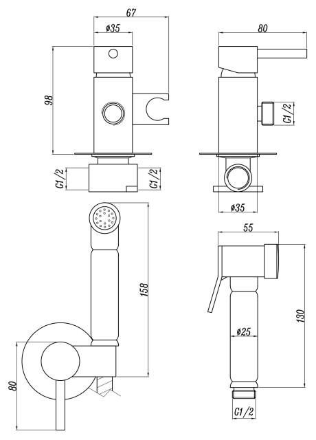 Complete Set Hand-held Bidet, Bathroom Brass Handheld Bidet ...