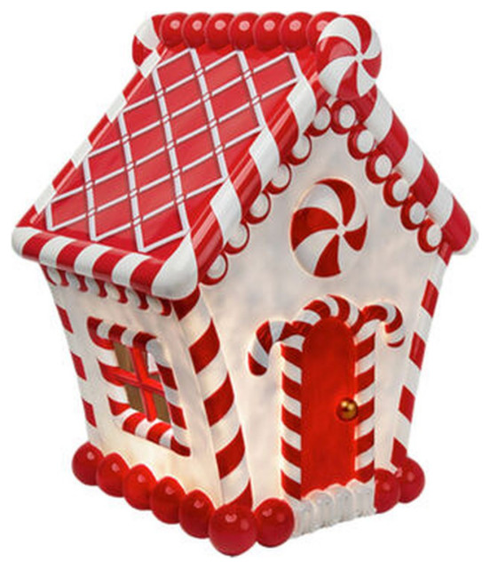 December Diamonds Candy Cane Lace 20" Lighted Peppermint House ...