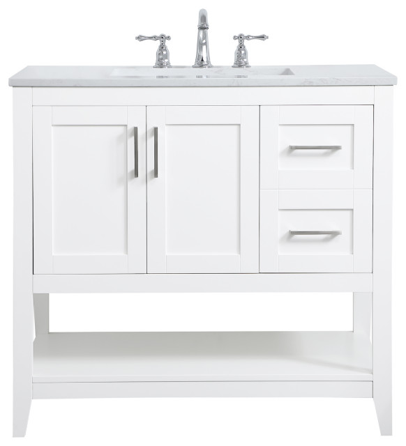 36 Inch Single Bathroom Vanity In White - Transitional - Bathroom ...