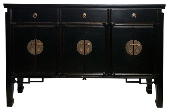 Asian Six Door Buffet With Key Carving, Black Lacquer - Asian - Buffets ...