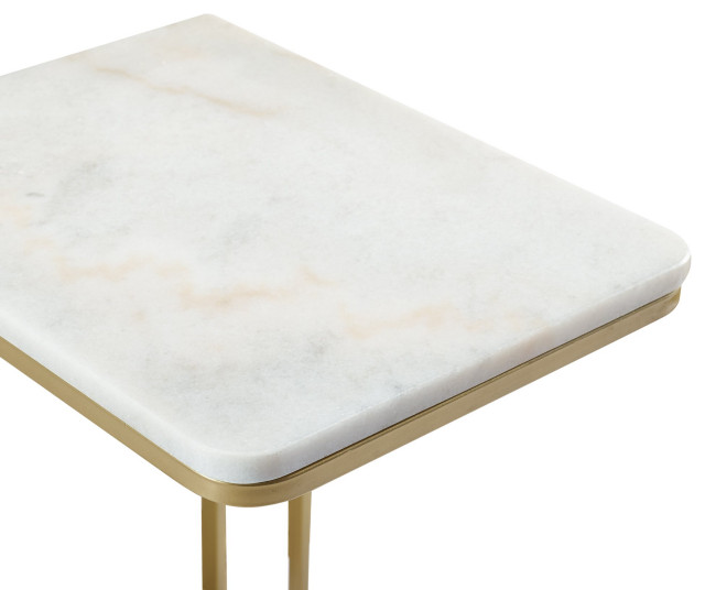 Contemporary Glam Side Table, C-Shaped Design With Golden Frame ...