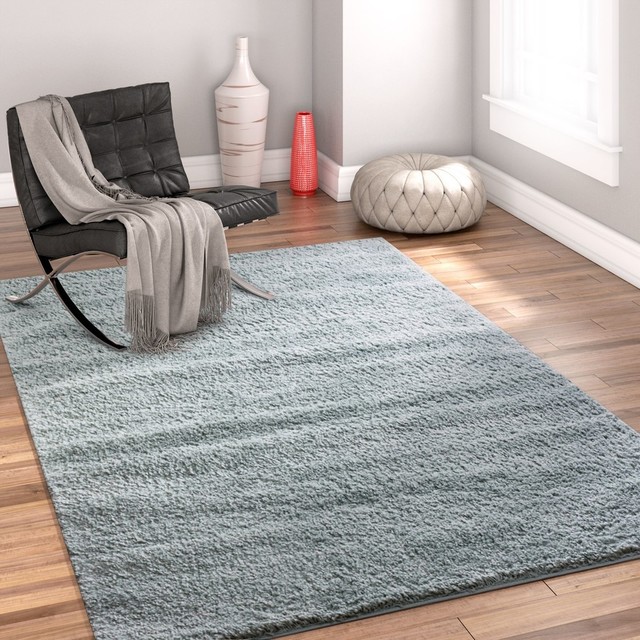 Well Woven Madison Shag Plain Modern Solid Light Blue Rug 7041, 3'3''x5 ...