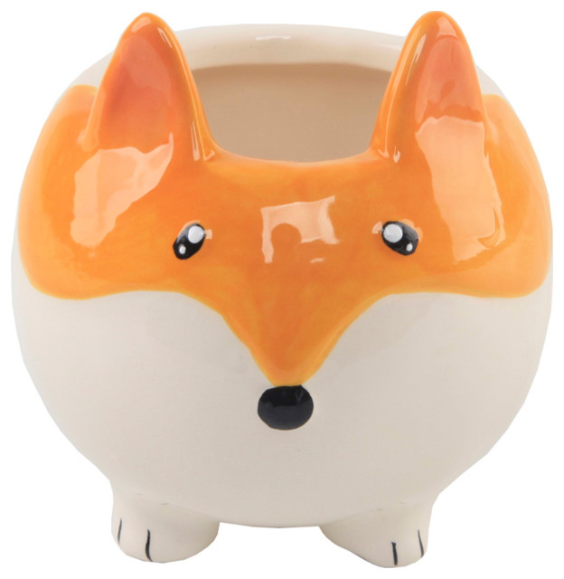 3.5" Fox Ceramic Empty Planter - Contemporary - Indoor Pots And ...