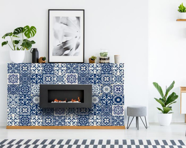 5" X 5" Midnight Blue And White Peel And Stick Removable Tiles ...