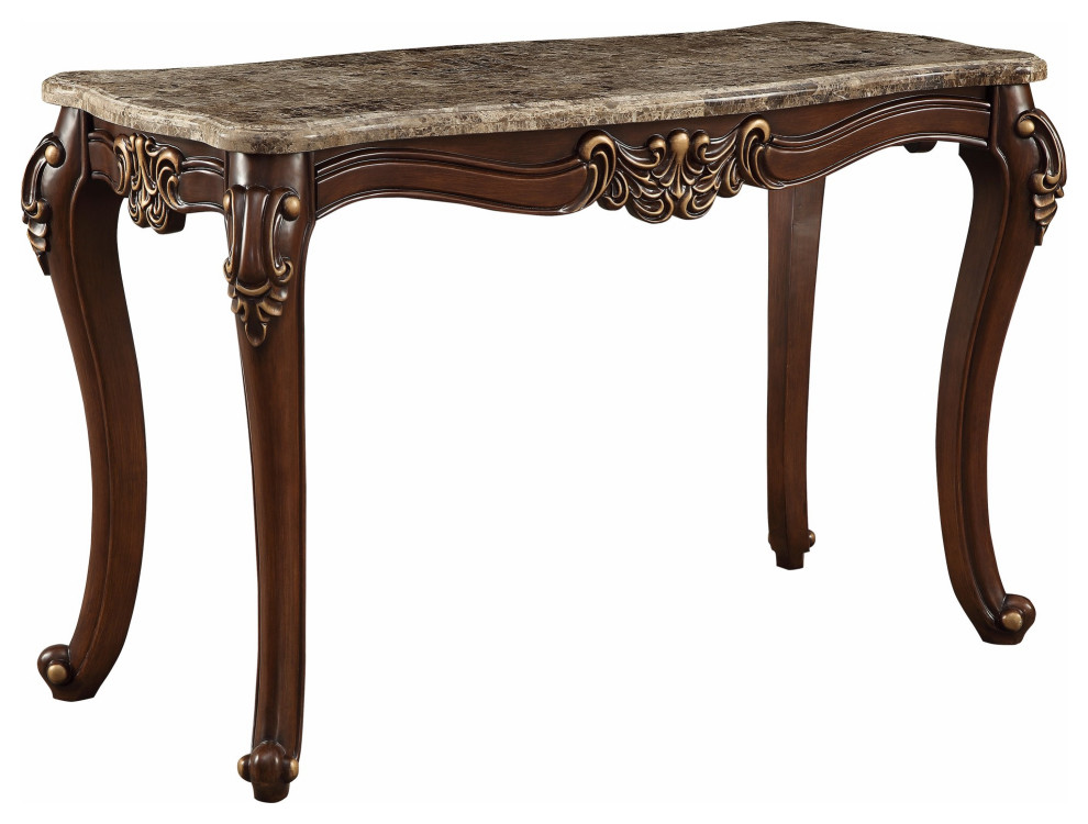 23" X 56" X 37" Walnut Wood Marble Sofa Table - Victorian - Console Tables - by HomeRoots | Houzz