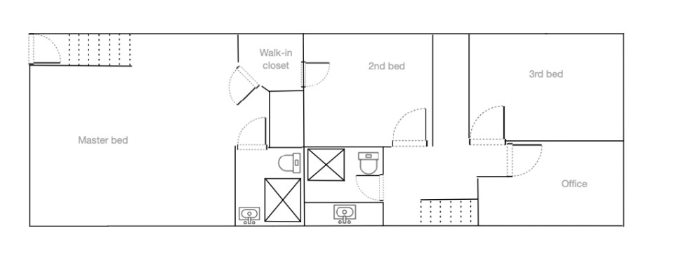 combining 2 bathrooms in house with weird layout | Houzz Forum