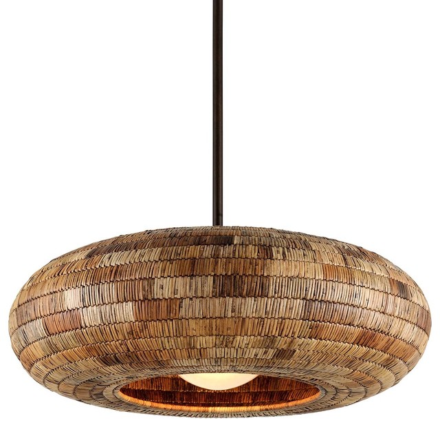 Breuer Pendant, Ring of Natural Malacca, Clear Glass Sphere Diffuser ...