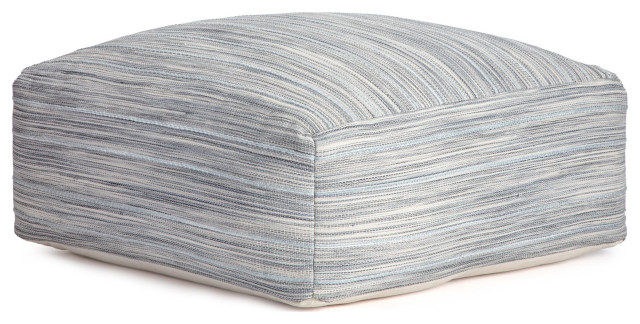 Classic Pouf, Extra Large Design With Sleek Striped Upholstery, Ivory ...