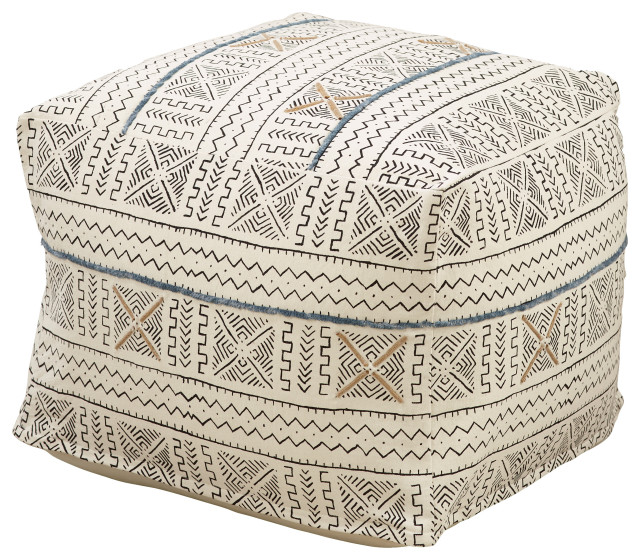 Floor Pouf With Abstract Mudcloth Design, 20"x20"x14" - Scandinavian - Floor Pillows And Poufs ...