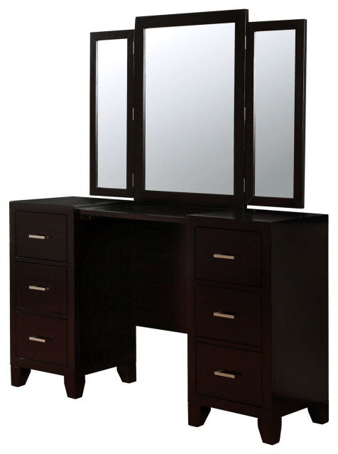 Benzara BM216225 Contemporary Styled 3 Mirror Wooden Vanity With Stool ...