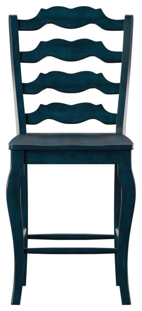 Set of 2 Counter Stool, Wooden Seat With Unique Wavy Ladder Back ...