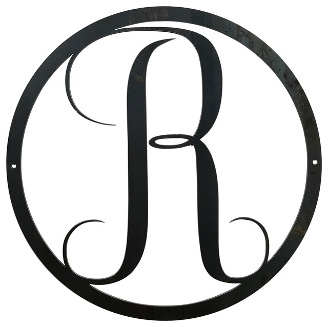 Large Monogram R Circle Door Hanger, 18 Raw Metal - Contemporary ...