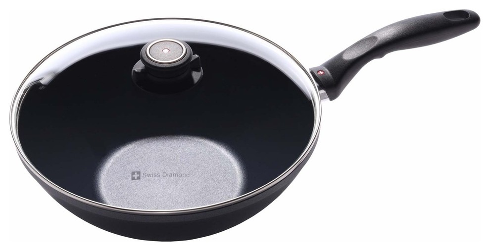 Swiss Diamond Nonstick Wok with Lid, 11" - Contemporary - Woks And ...