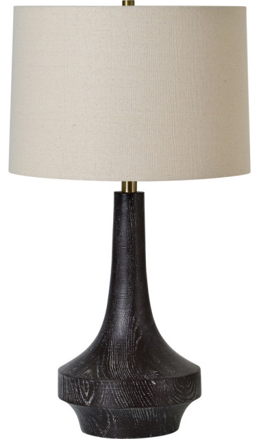 Truro Dark Brown Wood Grain Polyresin Table Lamp With Natural Linen ...