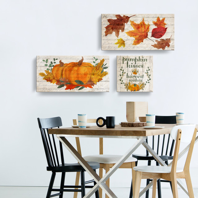 Pumpkin Kisses & Harvest Wishes 3-Pc Fall Canvas Wall Art Set, 3-Piece ...