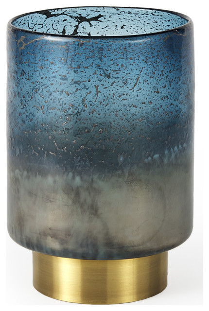 8" Artisan Blue and Gold Metallic Flat Bottom Vase - Contemporary ...