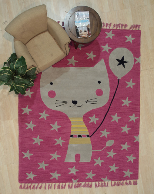 EORC Pink Hand-Tufted Wool Children Tufted Rug 5' x 8', Rectangular 5 ...