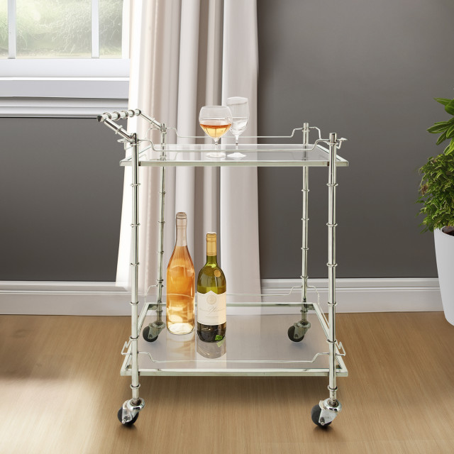 Two Tier 30" Rolling Bar Cart, Silver, 22x16x30" - Asian - Bar Carts ...