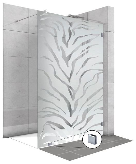 Fixed Shower Glass Screen with Frosted Design, 43-1/2" X 75" - Contemporary - Shower Doors - by ...