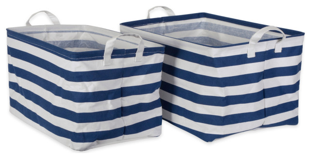 Cotton/Poly Laundry Bin Stripe Nautical Blue Rectangle Assorted Large ...