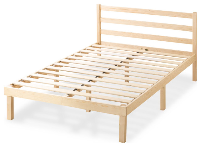 Traditional Platform Bed, Natural Pine Wood Frame With Slatted ...