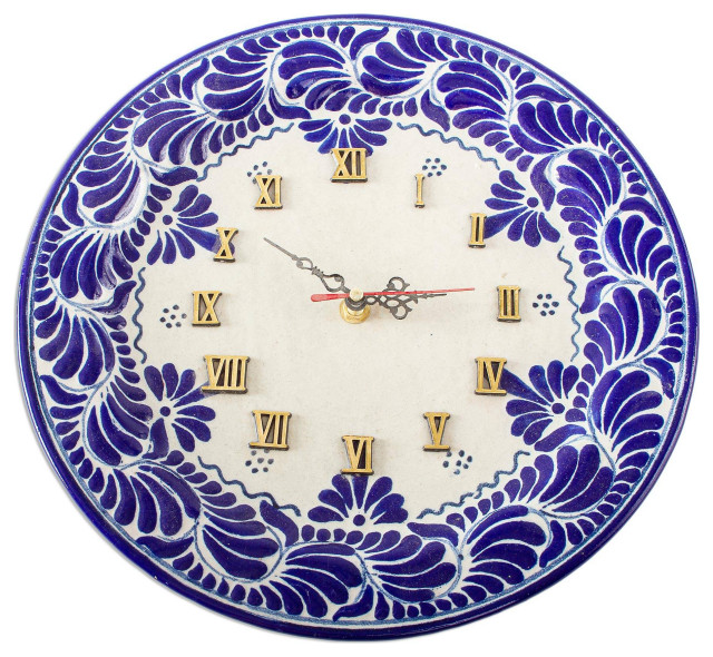 Novica Ceramic Wall Clock Talavera Blues - Contemporary - Wall Clocks ...