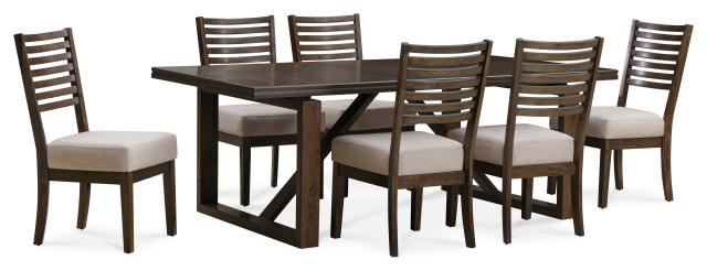 Scott 7-Piece Dining Set and 6 Ivory Linen Dining Chairs - Farmhouse ...