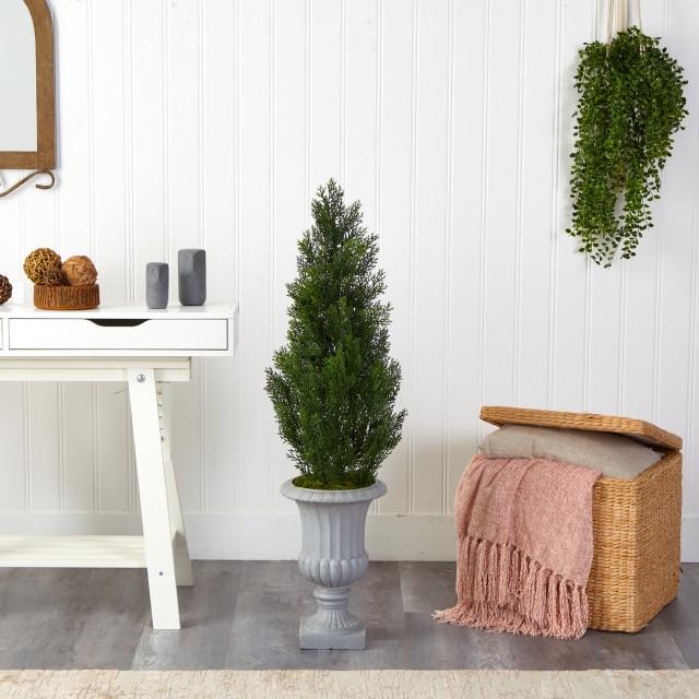 46" Mini Cedar Artificial Pine Tree, Decorative Urn UV Resistant ...