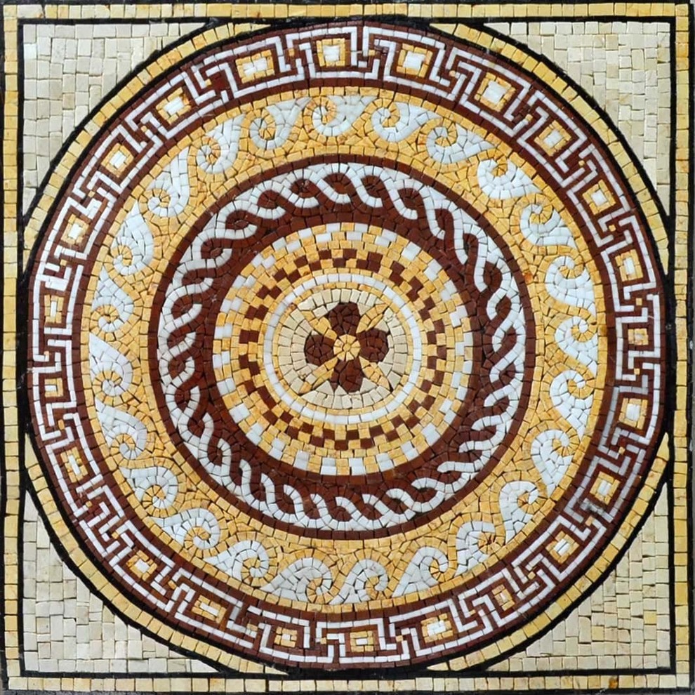 Greco-Roman Floral Mosaic, Dela Iii, 35" x 35" - Contemporary - Tile ...