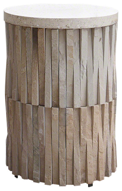 Chiseled Stone Textured Round Accent Table - Contemporary - Outdoor ...