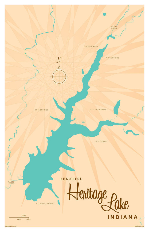 Lakebound Heritage Lake Indiana Map Art Print, 30"x45" - Contemporary ...