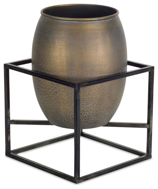 Pot with Stand (Set of 2) 6.25" x 9"H Metal - Industrial - Indoor Pots ...