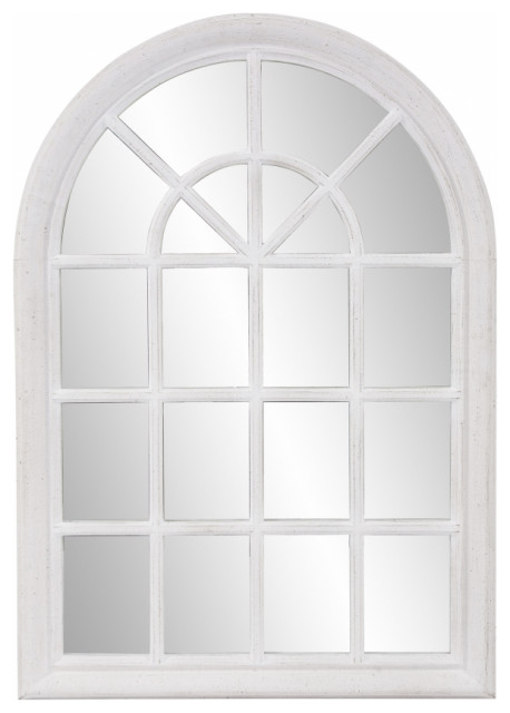 Fenetre White Washed Arched Windowpane Mirror, Traditional, Wood, 29 X ...