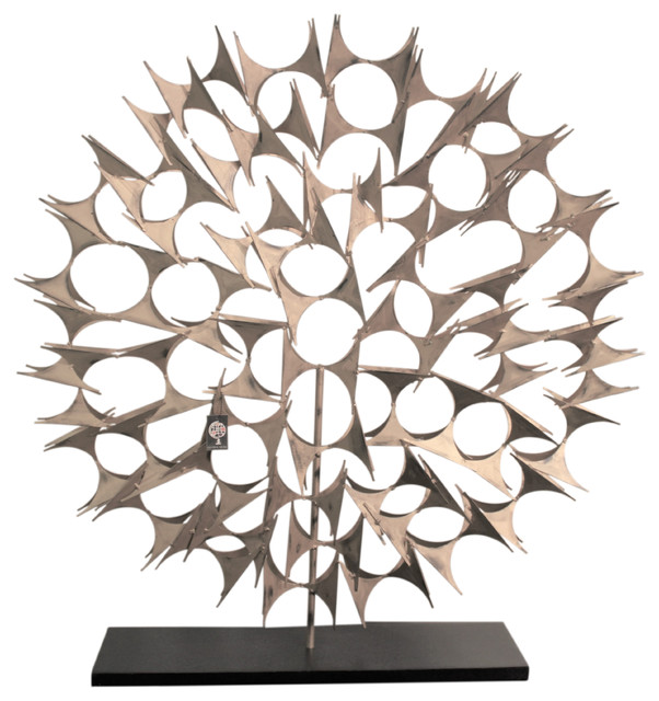 Retro Modern Silver Black Abstract Round Sculpture|38" Starburst Sun ...