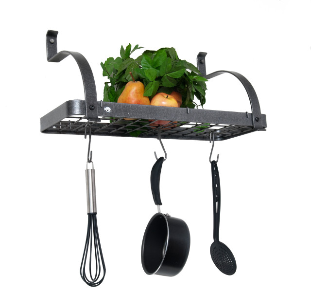 Handcrafted 24" Bookshelf Wall Rack w 12 Hooks Hammered Steel ...