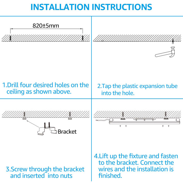 8 Pack 4" LED Shop Vapor Tight Light Fixture IP65 Waterproof 5000K ...