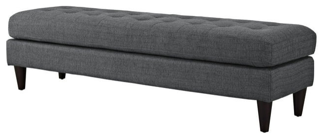 Contemporary Gray Upholstered Bench, Large Design with Tufted Pillowed ...