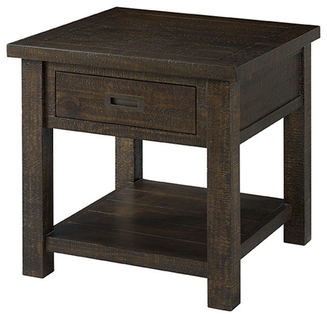 Wooden End Table with Open Bottom Shelf and 1 Drawer, Brown ...