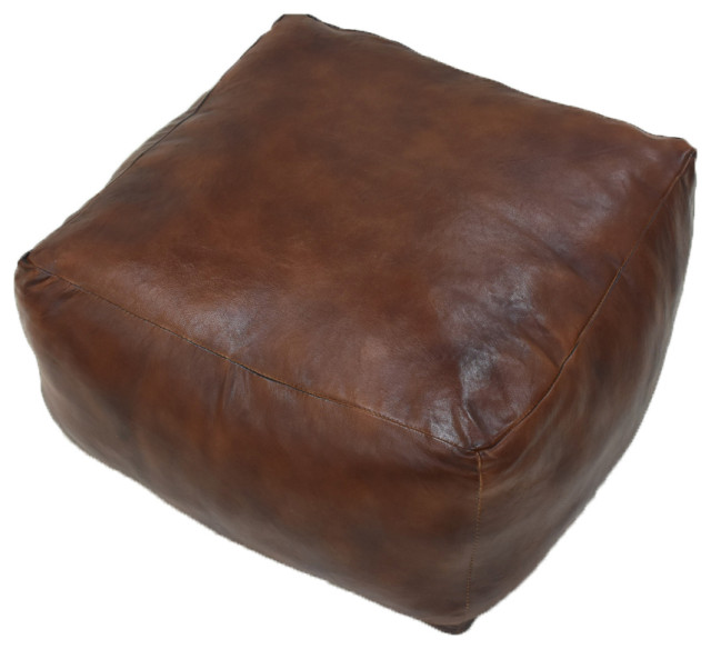 Solid Handmade Leather Pouf (Recycled Foam with Fibre Fill) PF12 ...
