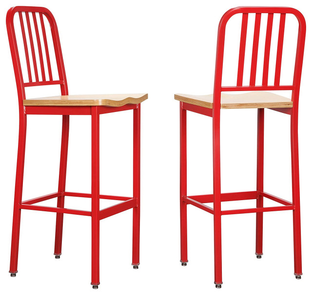 2 Pack Bar Stool, Metal Frame With Natural Beechwood Seat and Slatted ...