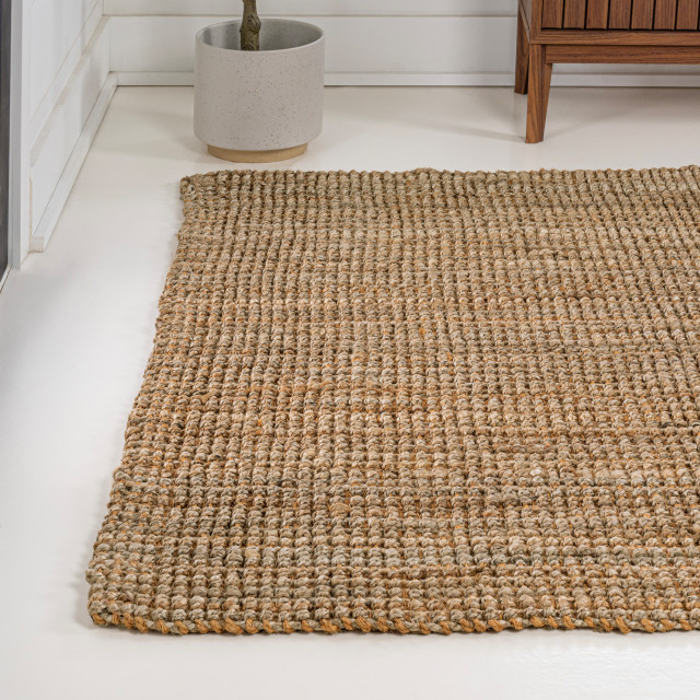 Biot Traditional Rustic Handwoven Jute Solid Natural 3 ft. x 5 ft. Area ...