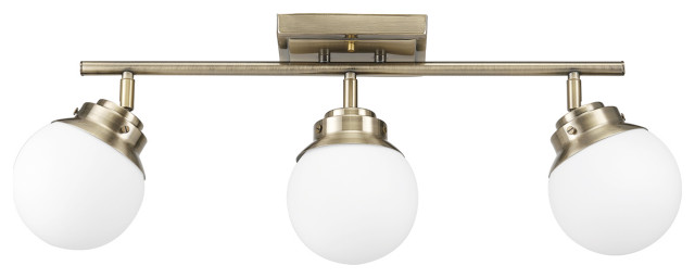 3-Light Antique Brass Track Lighting with Frosted Glass Shades ...