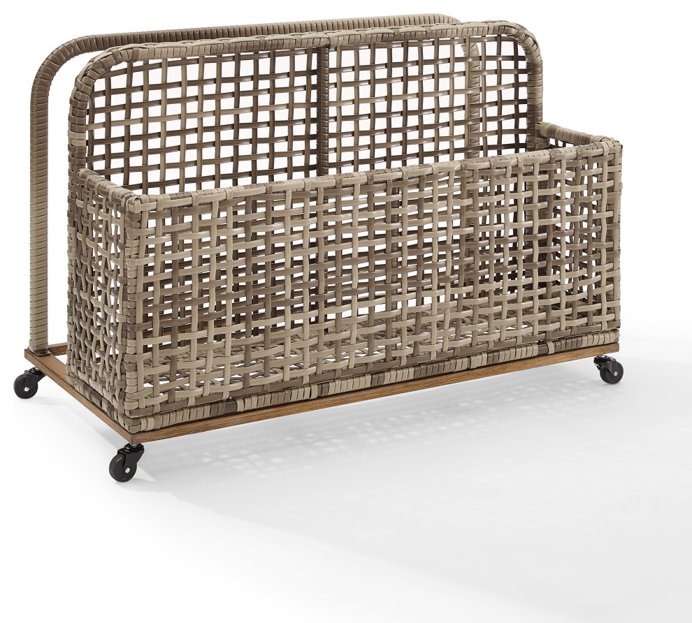 Ridley Outdoor Wicker And Metal Pool Storage Caddy - Tropical - Hot Tub ...