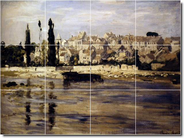 Claude Monet Waterfront Painting Ceramic Tile Mural #111, 48" Wide x 36 ...