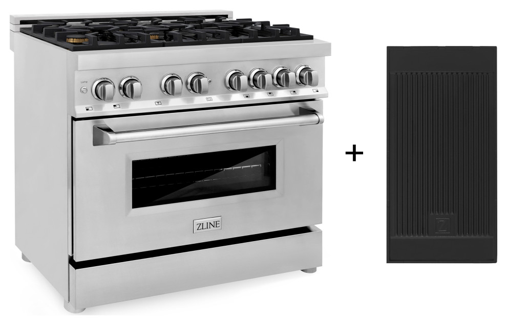 ZLINE 36" Dual Fuel Range With Brass Burners and Reversible Griddle RA ...