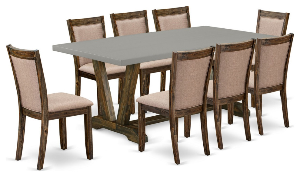 V797Mz716-9 9-Piece Dining Set, Rectangular Table and 8 Parson Chairs ...